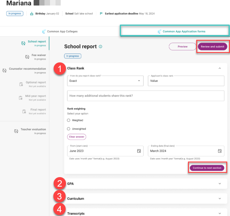 Common App: Counselor instructions